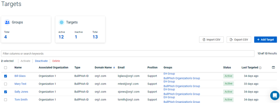Adding, editing, and deleting targets