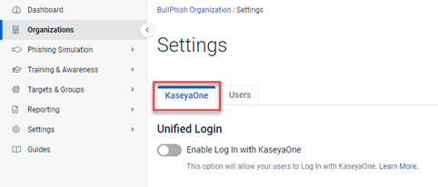 Enabling KaseyaOne Unified Login for your BullPhish ID organization